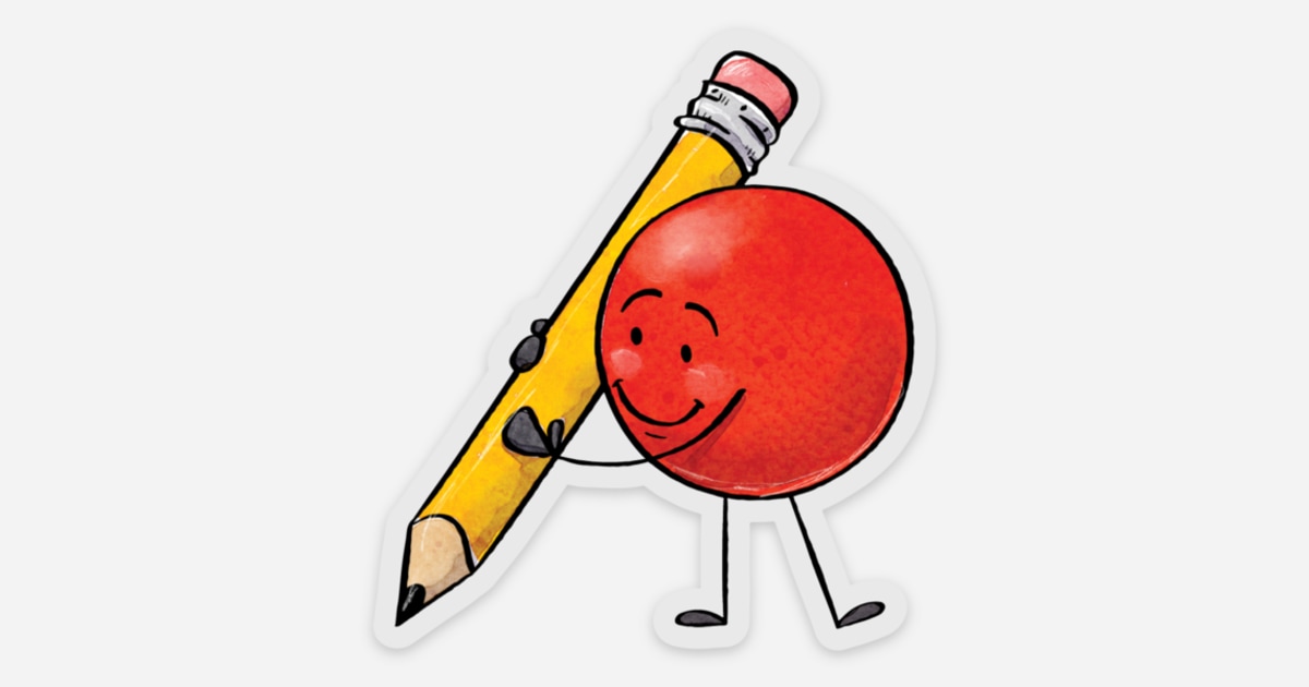 Dot Dude Writing with Big Pencil by Sarah Pecorino | Clear stickers ...